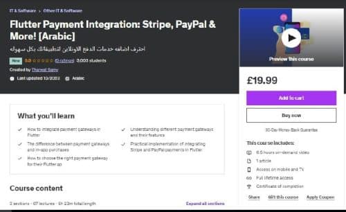 Flutter Payment Integration- Stripe, PayPal & More! [Arabic] - pioneercourses